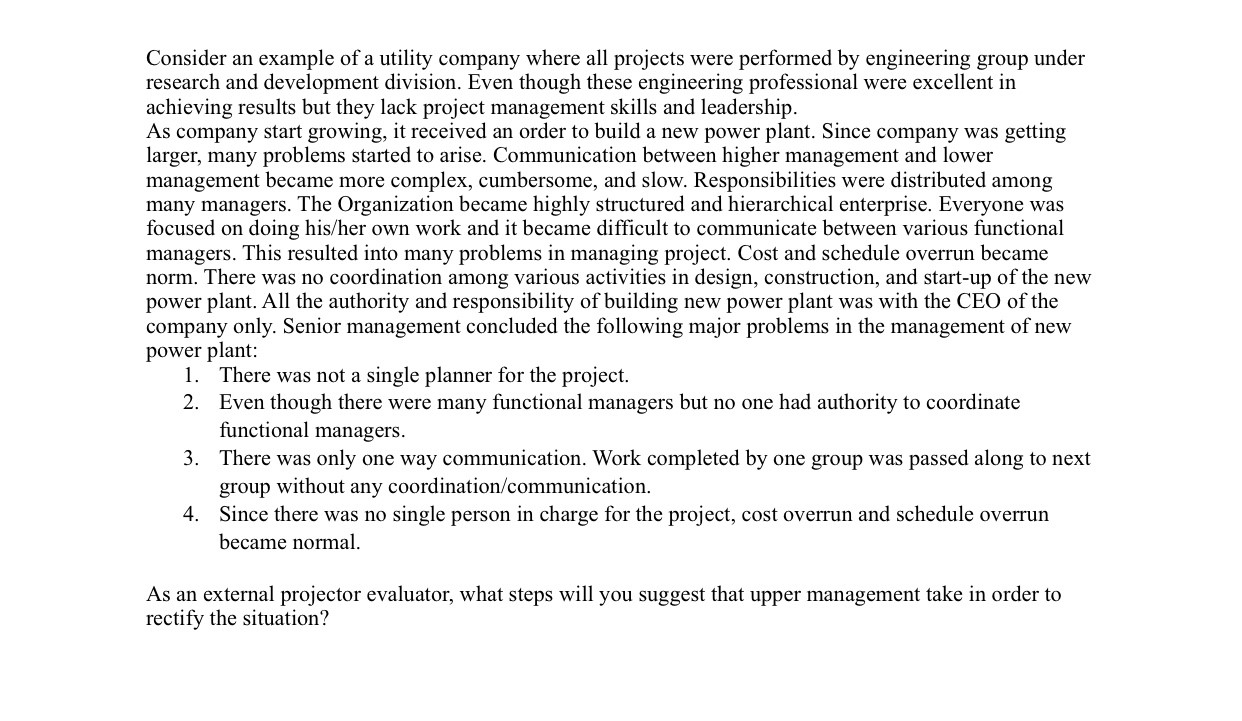 Solved Consider an example of a utility company where all | Chegg.com
