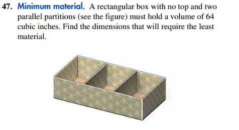 Solved 47. Minimum material. A rectangular box with no top | Chegg.com