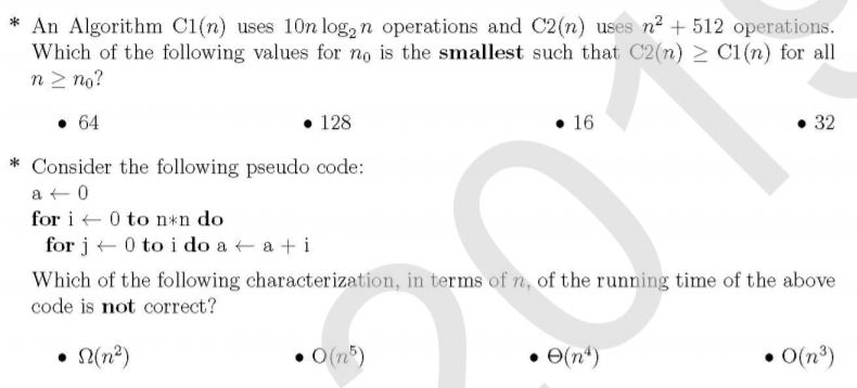 Solved An Algorithm C1(n) uses 10n log, n operations and | Chegg.com