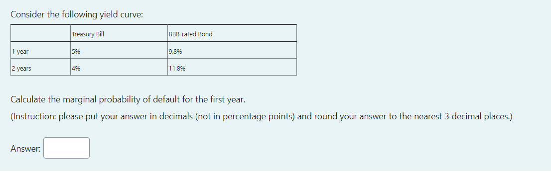 Solved Consider the following yield curve: Treasury Bill | Chegg.com
