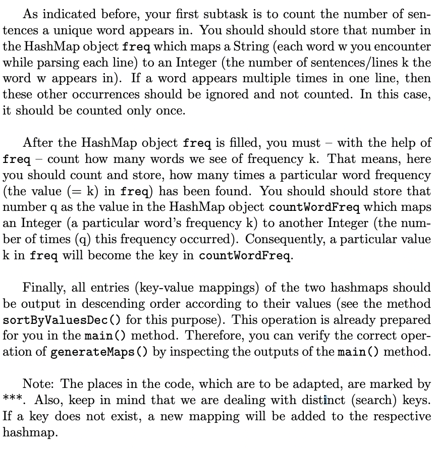 Solved (30 points) Complete the method generateMaps() of the | Chegg.com