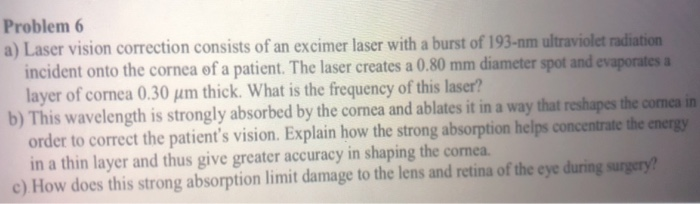Solved Problem 6 a) Laser vision correction consists of an | Chegg.com