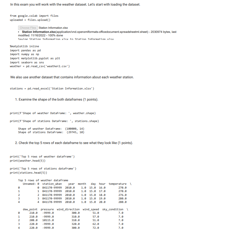 In this exam you will work with the weather dataset. | Chegg.com
