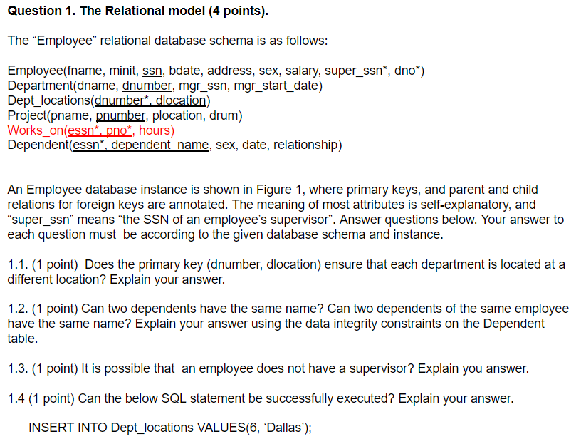 Solved Question 1. The Relational model (4 points). The | Chegg.com