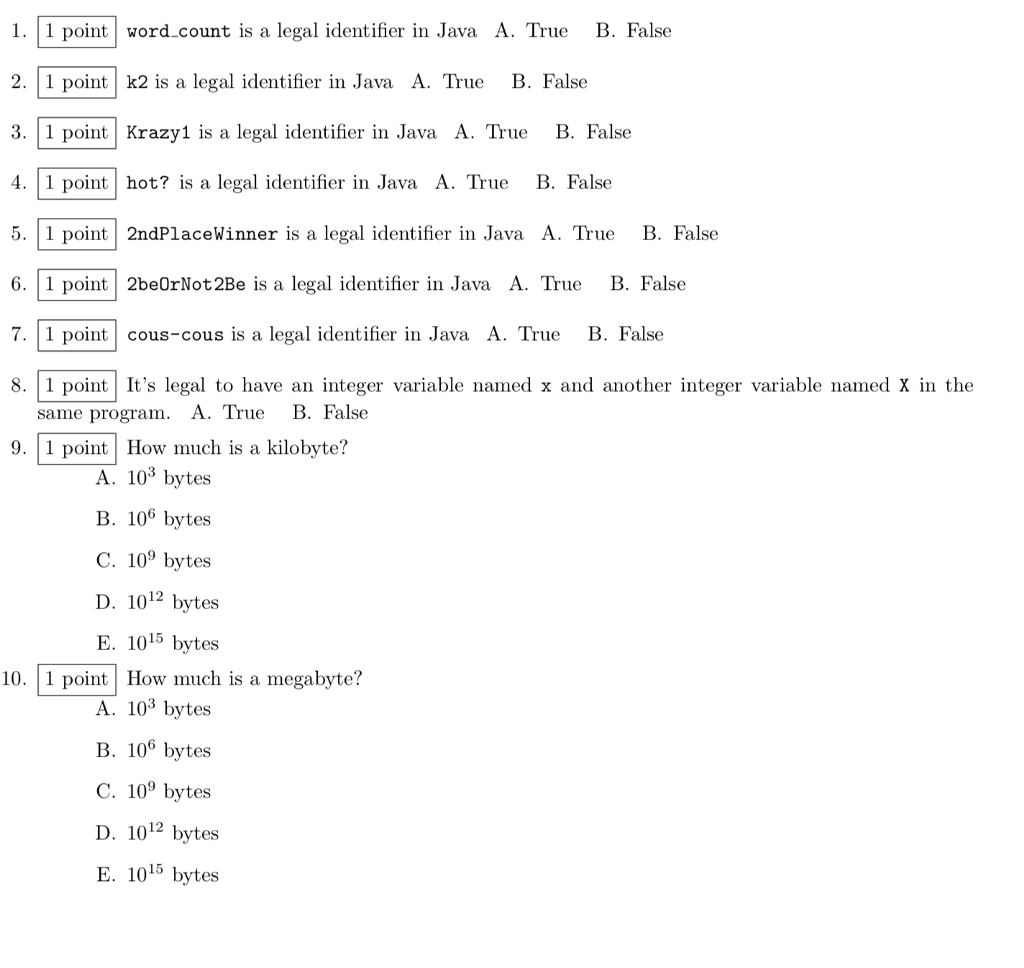 Solved 1. 1 point word.count is a legal identifier in Java | Chegg.com