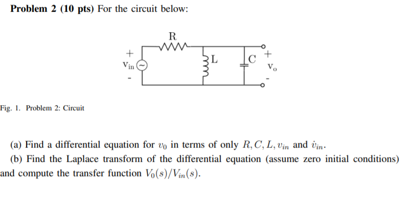 Solved Problem 2 (10 pts) For the circuit below: R. W L Vin | Chegg.com