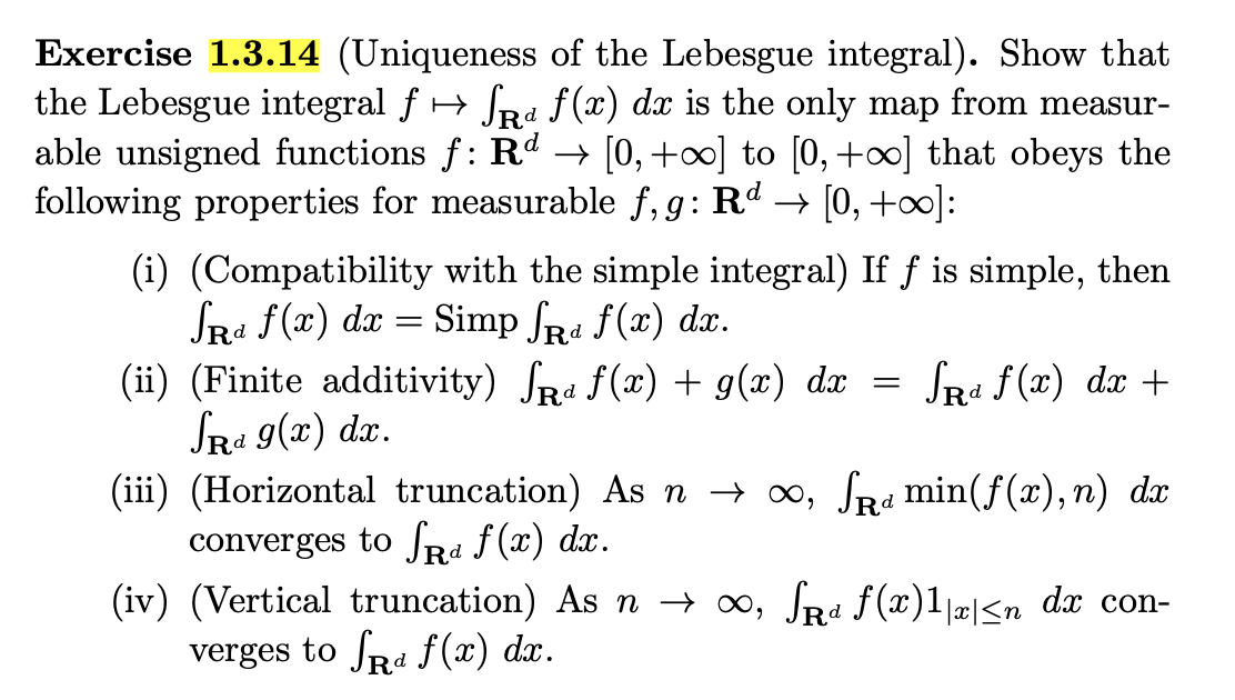 Exercise 1.3.14 (Uniqueness of the Lebesgue | Chegg.com