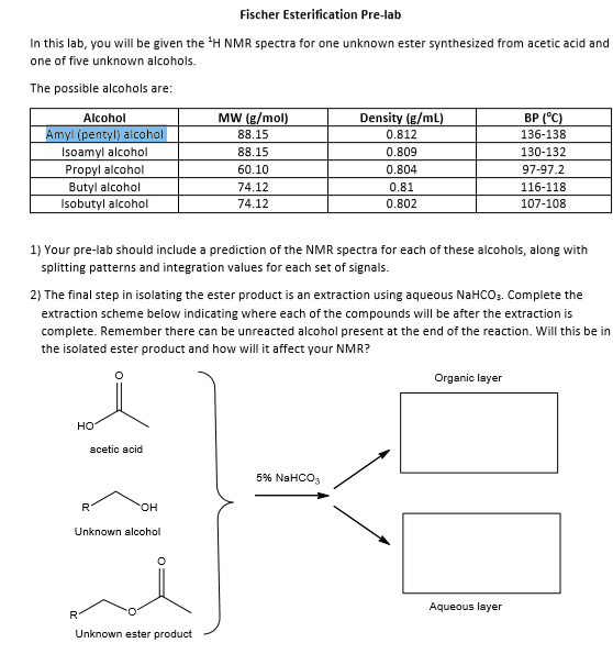 Solved Fischer Esterification Pre-lab In this lab, you will | Chegg.com
