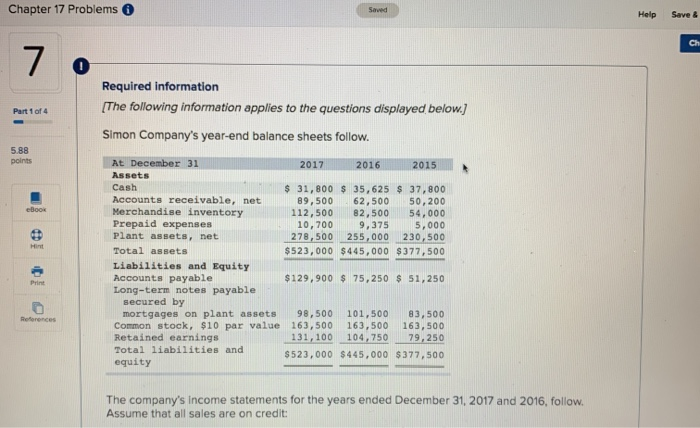 Solved Chapter 17 Problems Saved Help Save & 7 Required | Chegg.com