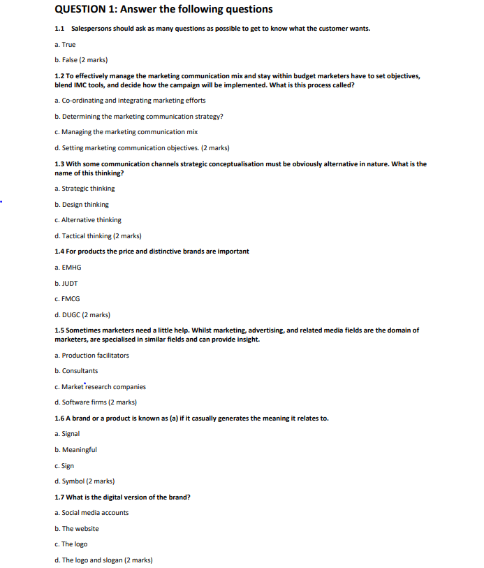 Solved QUESTION 1: Answer the following questions 1.1 | Chegg.com