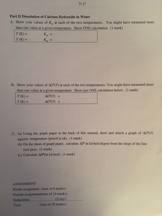 OBSERVATIONS SHEET EXPERIMENT T Enthalpy and Entropy | Chegg.com