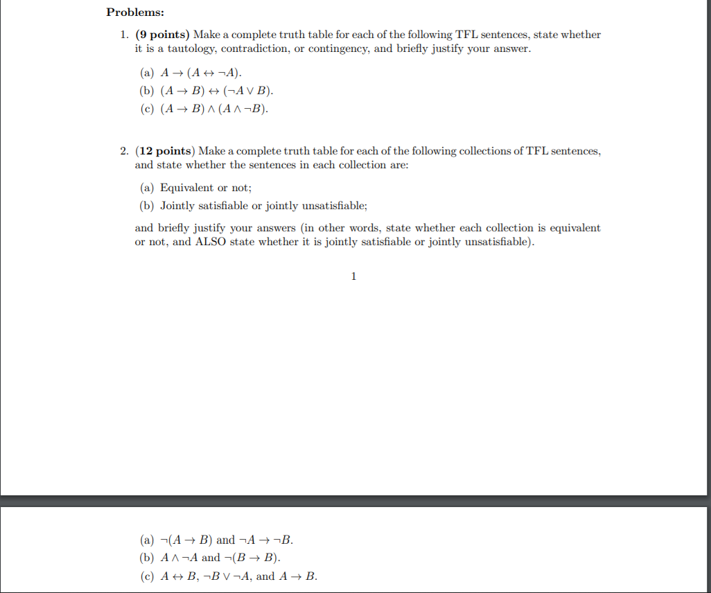 Solved Problems: 1. (9 points) Make a complete truth table | Chegg.com