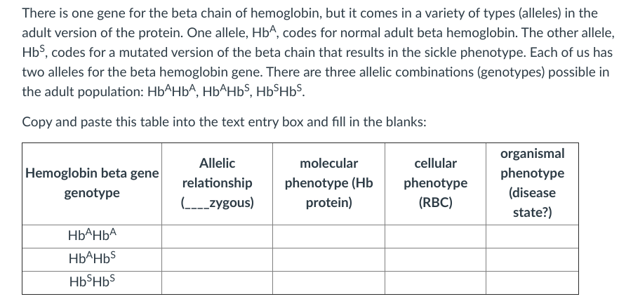 Solved There is one gene for the beta chain of hemoglobin, | Chegg.com