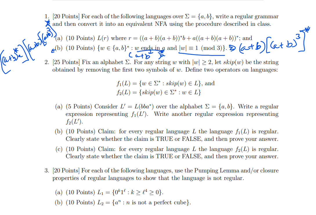 Solved [20 ﻿Points] ﻿For each of ﻿the following languages | Chegg.com