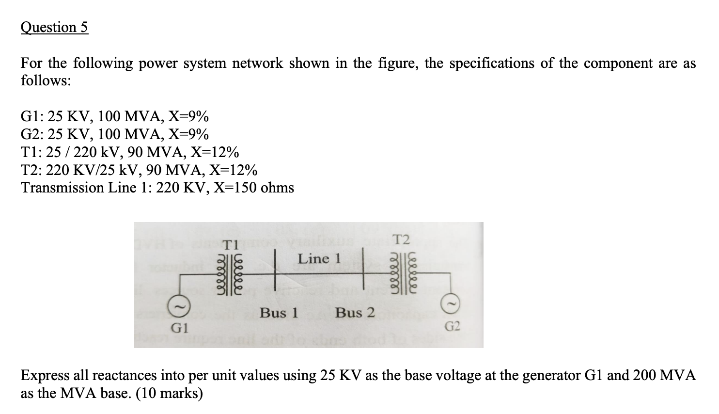 Solved For the following power system network shown in the | Chegg.com