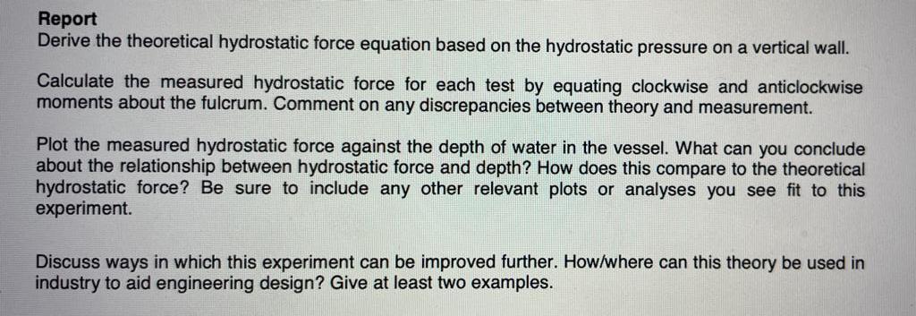 Solved Report Derive the theoretical hydrostatic force | Chegg.com