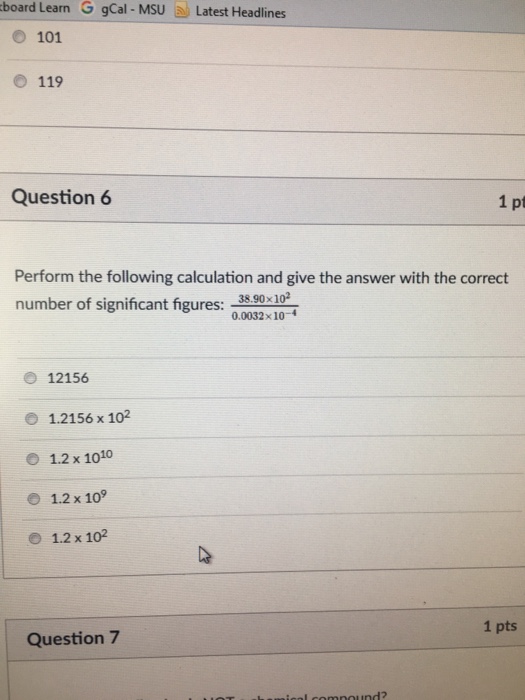 Solved board Learn G gCal-MSU Latest Headlines O 101 o 119 | Chegg.com