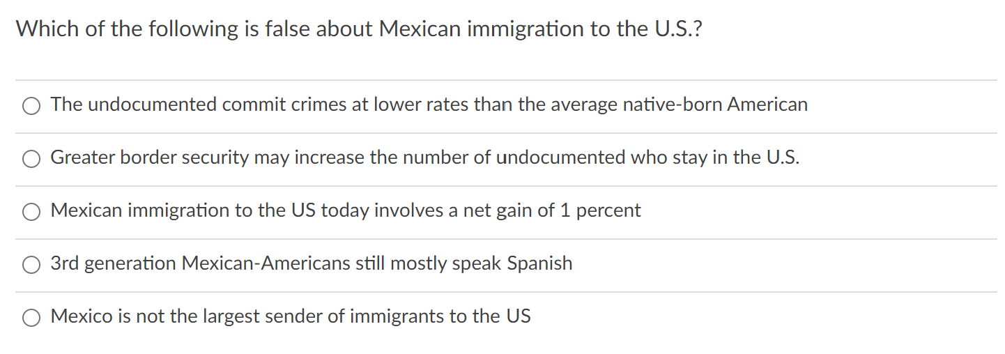 Solved Which of the following is false about Mexican | Chegg.com