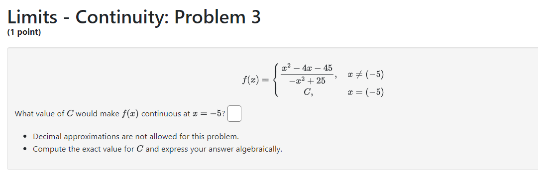 Solved Limits - Continuity: Problem 3 (1 point) | Chegg.com