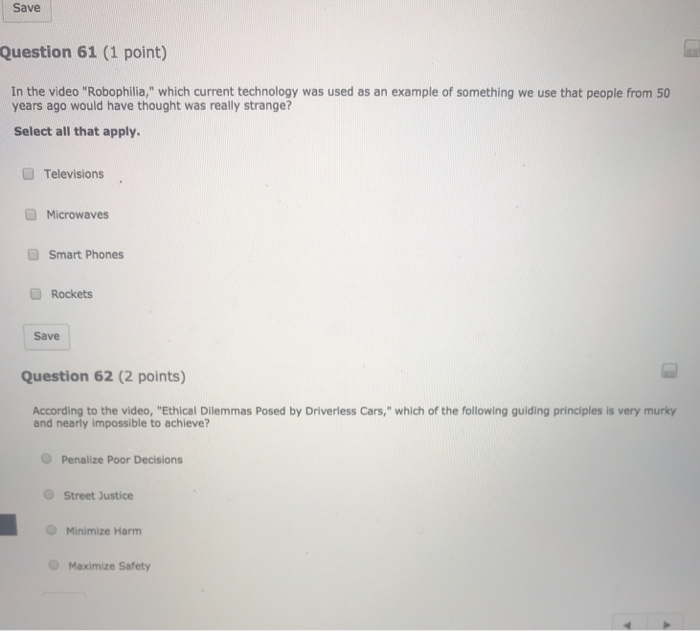 Solved Save Question 61 (1 point) In the video "Robophilia," | Chegg.com