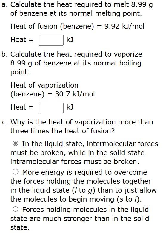 Solved A- Calculate the heat required to melt 8.99 g of | Chegg.com