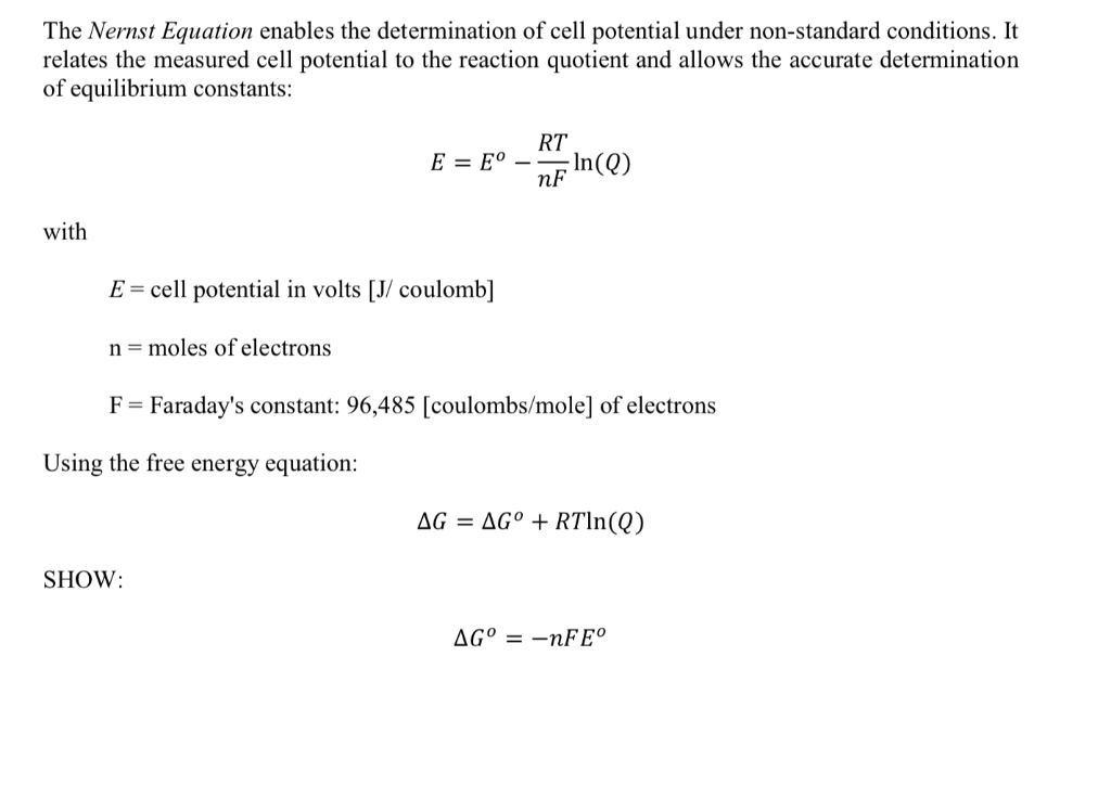 Solved The Nernst Equation enables the determination of cell | Chegg.com