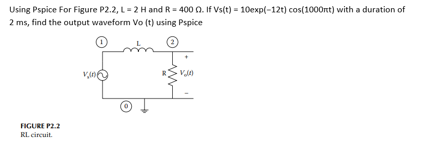 Solved Using Pspice For Figure P2.2, L = 2 H and R = 400 2. | Chegg.com