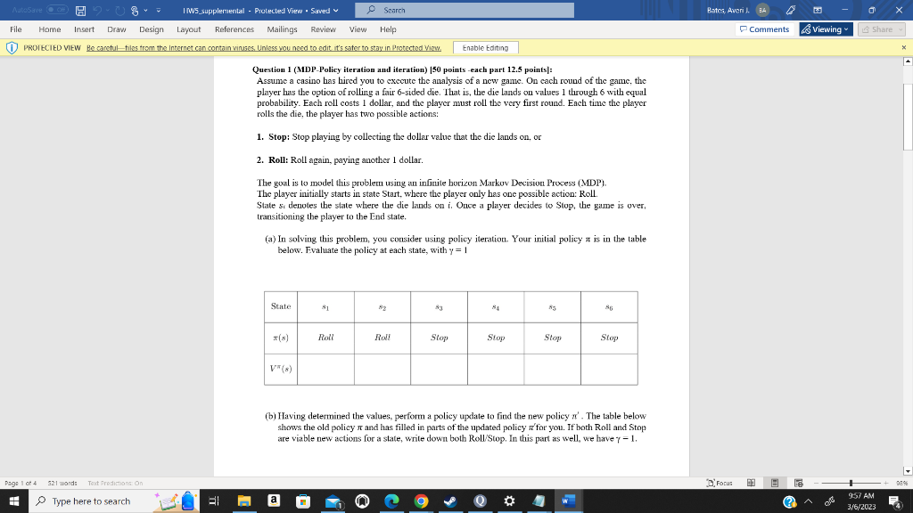 Solved Question 1 (MDP-Policy iteration and iteration) [50 | Chegg.com