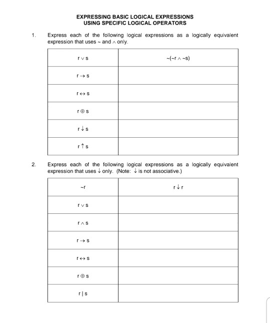 Solved EXPRESSING BASIC LOGICAL EXPRESSIONS USING SPECIFIC | Chegg.com