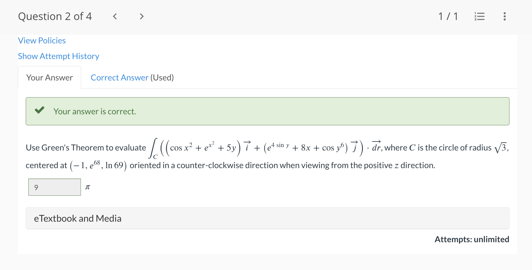 Solved Your answer is correct. Use Green's Theorem to | Chegg.com