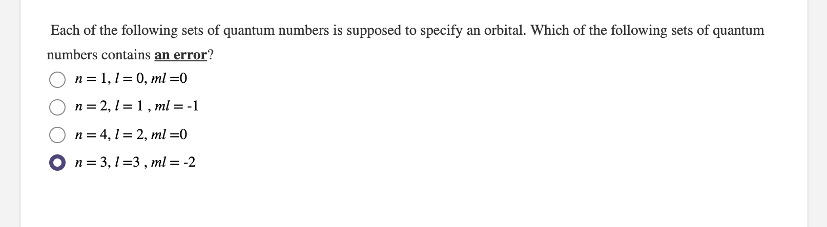 Solved Each of the following sets of quantum numbers is | Chegg.com