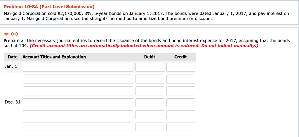 Solved Problem 10-8A (Part Level Submission) Marigold | Chegg.com