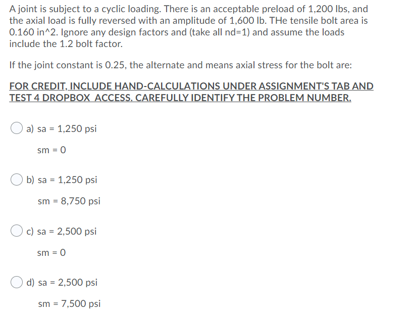 Solved A joint is subject to a cyclic loading. There is an | Chegg.com