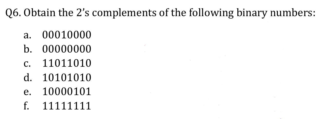 Solved Q6. ﻿Obtain the 2's complements of the following | Chegg.com