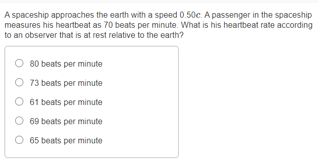 Solved A spaceship approaches the earth with a speed 0.50c. | Chegg.com