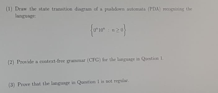 Solved (1) Draw the state transition diagram of a pushdown | Chegg.com