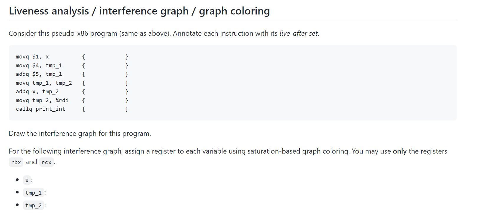 Liveness analysis / interference graph / graph | Chegg.com