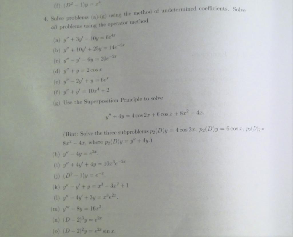 Solved (0) (D2 - 1) = 1. Solve problems (a)-(e) using the | Chegg.com