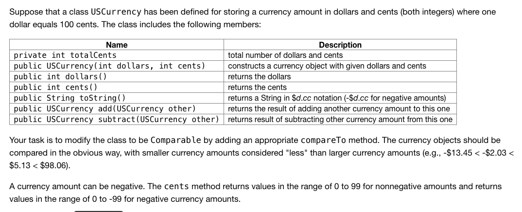 Solved Suppose that a class USCurrency has been defined for | Chegg.com