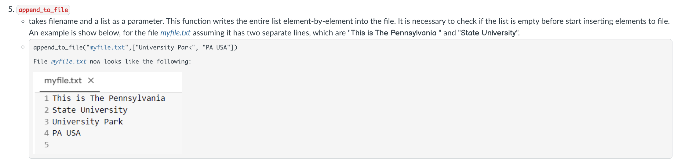 Solved 1. create_file - takes filename as a parameter. The | Chegg.com