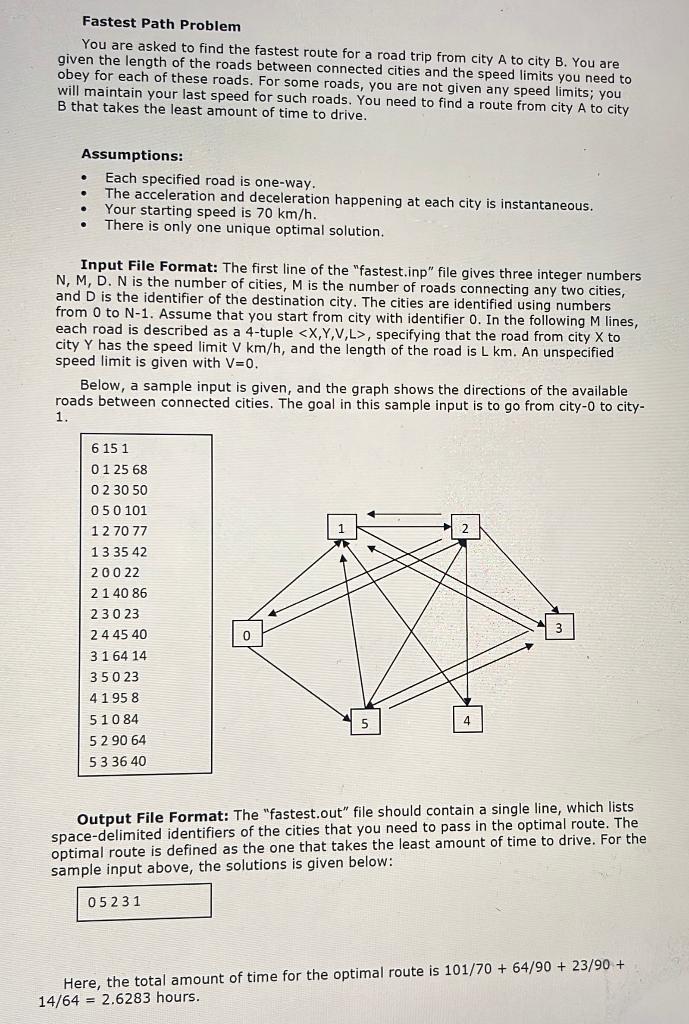Solved Fastest Path Problem You are asked to find the | Chegg.com
