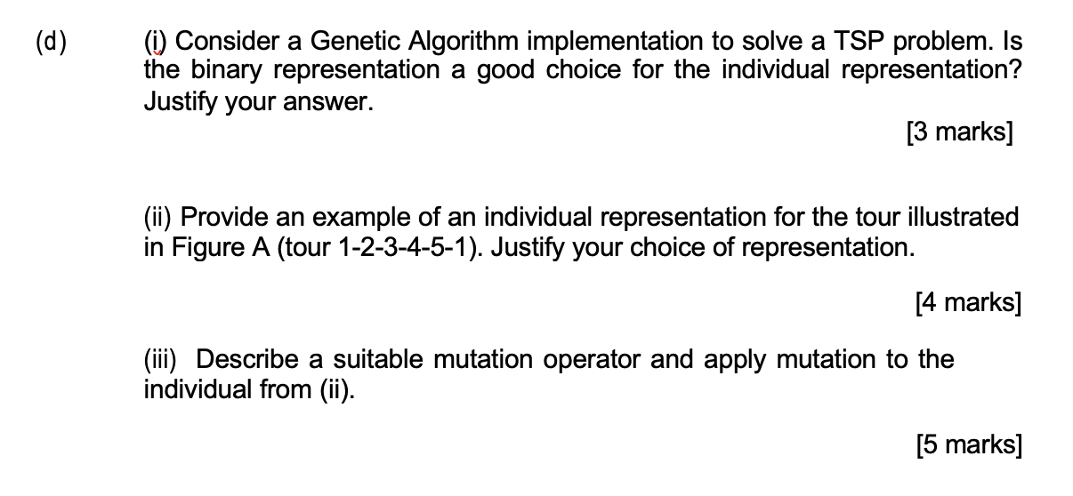 (d) (i) Consider a Genetic Algorithm implementation | Chegg.com