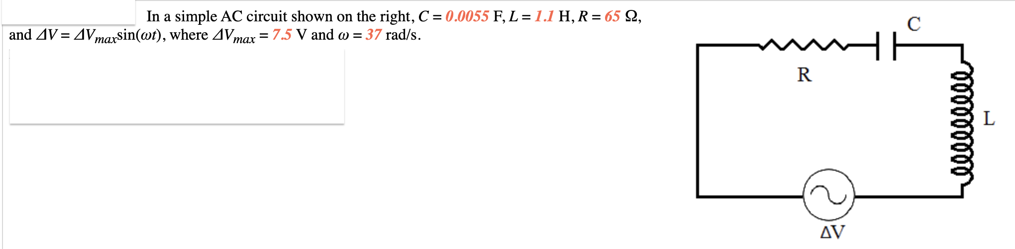 Solved In a simple AC circuit shown on the right, C = 0.0055 | Chegg.com