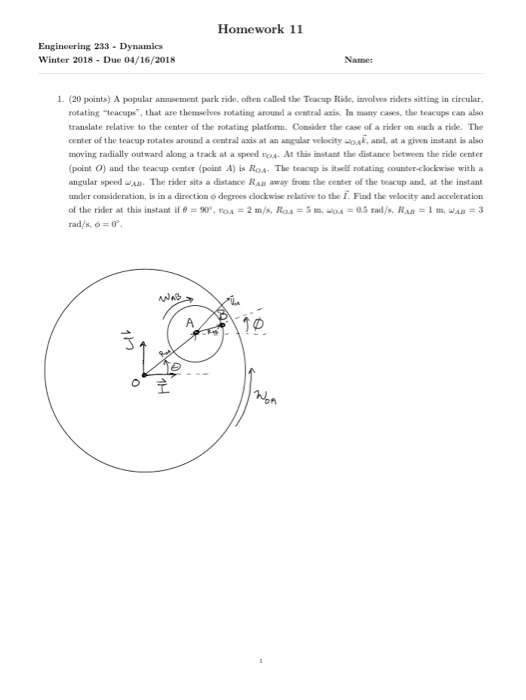 Solved Homework 11 Engineering 233 Dynamics Winter 2018 Due | Chegg.com
