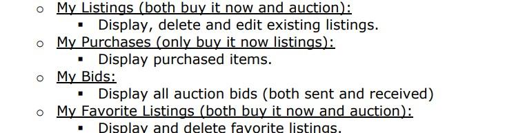 Solved o My Listings (both buy it now and auction): Display, | Chegg.com