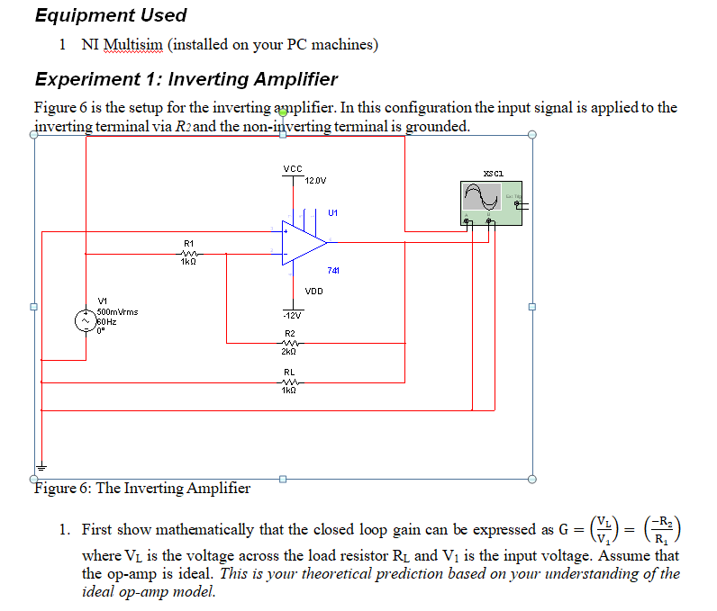Solved Equipment Used 1 NI Multisim (installed on your PC | Chegg.com
