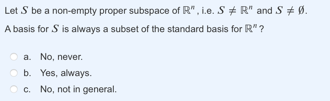 Solved Let S be a non-empty proper subspace of R", i.e. S + | Chegg.com