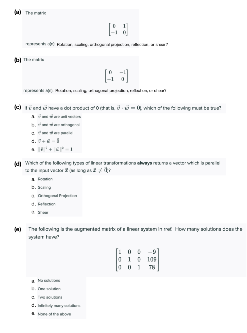 Solved (a) The matrix represents a(n): Rotation, scaling, | Chegg.com