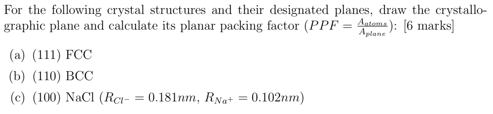 Solved For the following crystal structures and their | Chegg.com