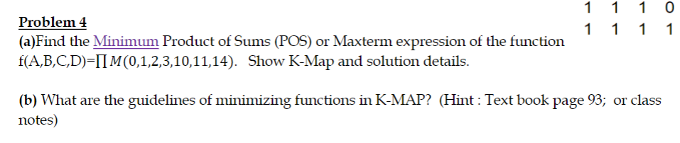 Solved Problem 4 (a)Find the Minimum Product of Sums (POS) | Chegg.com